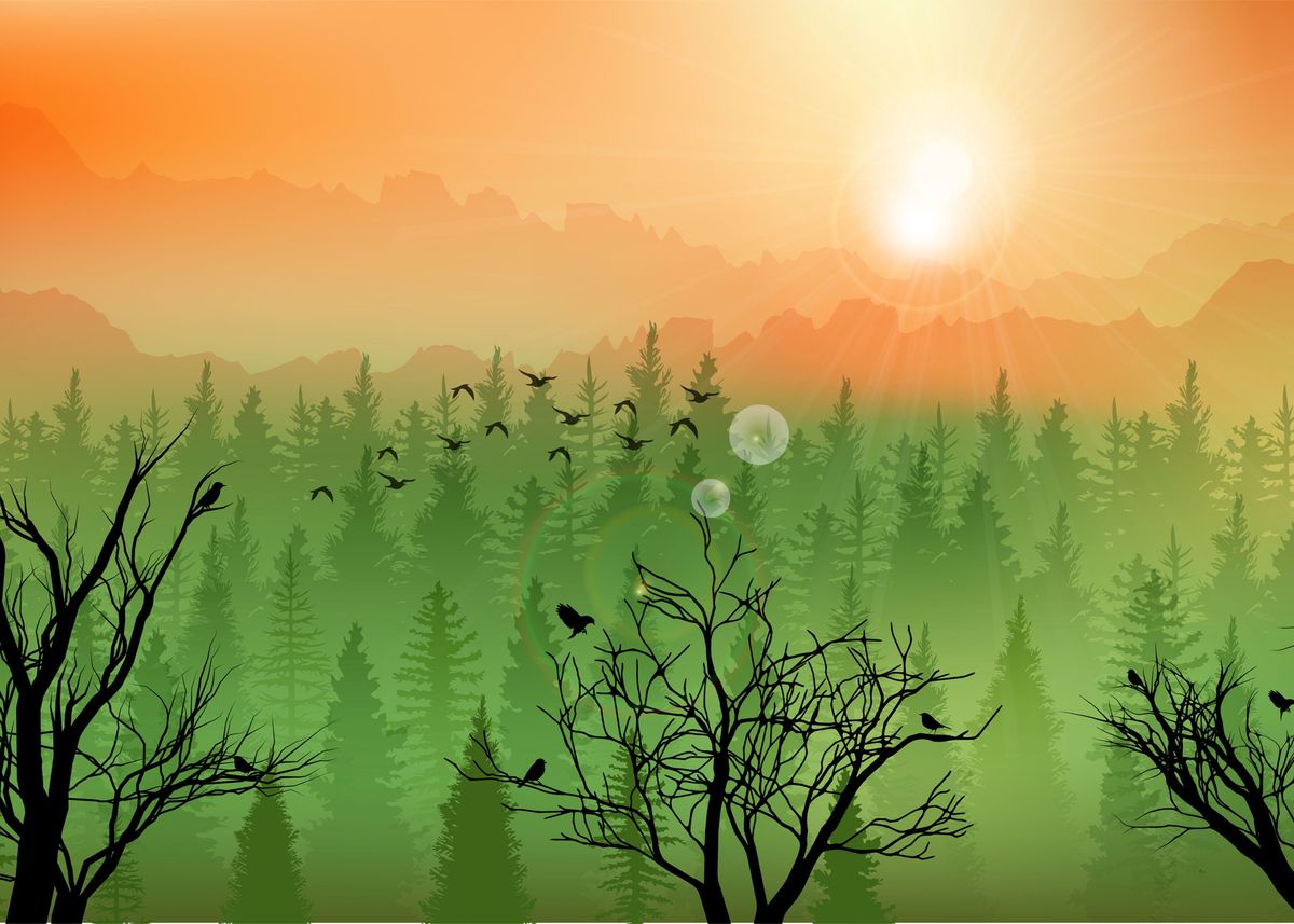 'Forest Landscape' Poster, picture, metal print, paint by Nae | Displate