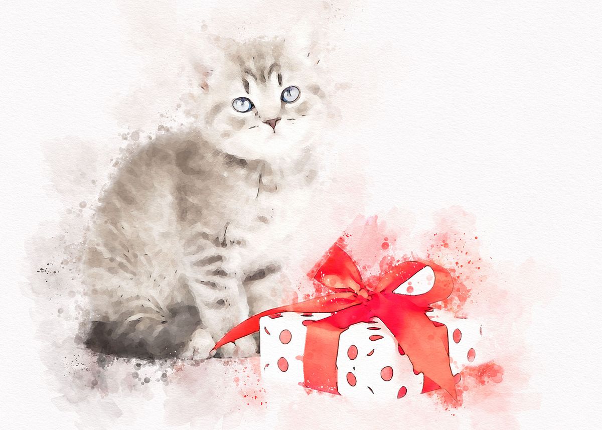 'Cute Cat Watercolor' Poster, picture, metal print, paint by kun bin ...