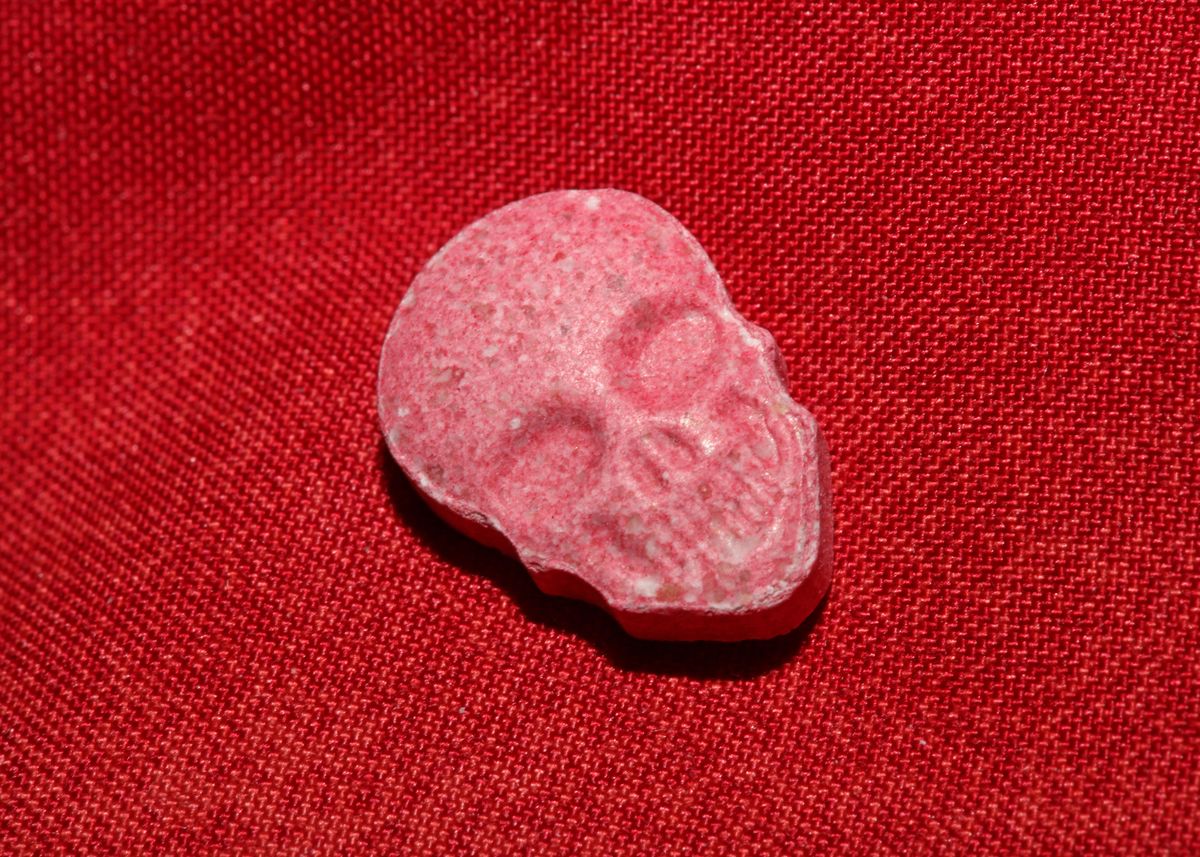 'Red skull ecstasy pills' Poster, picture, metal print, paint by ...