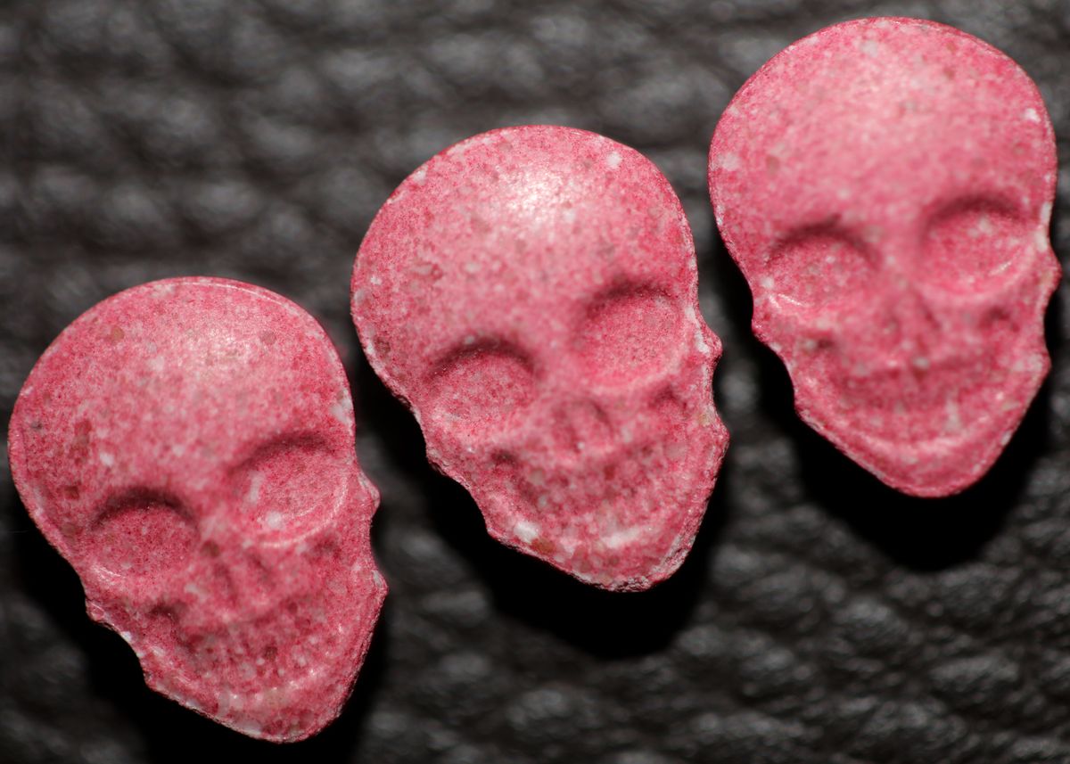 'Red skull ecstasy pills' Poster, picture, metal print, paint by ...