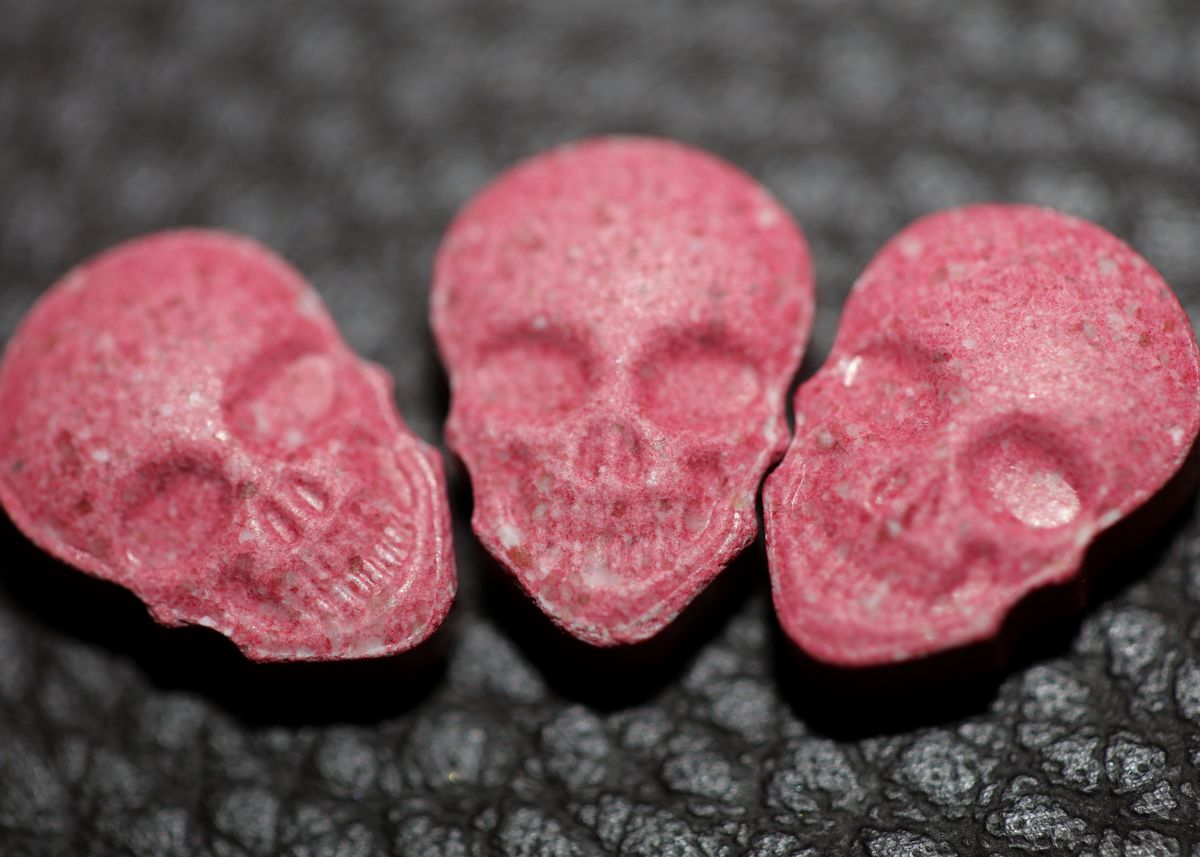 'Red skull ecstasy pills' Poster, picture, metal print, paint by ...