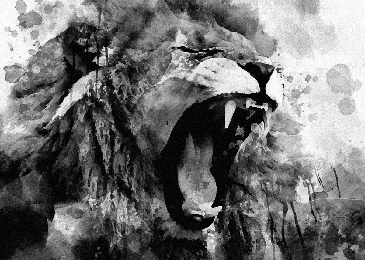 'Angry Lion ink art' Poster, picture, metal print, paint by Ali Ch ...