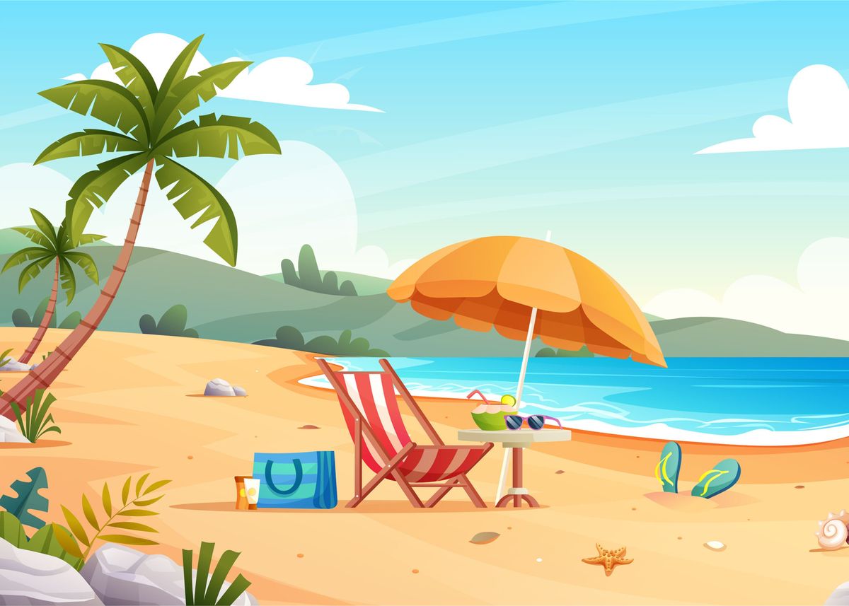 'Beach Illustration' Poster, picture, metal print, paint by Nae | Displate