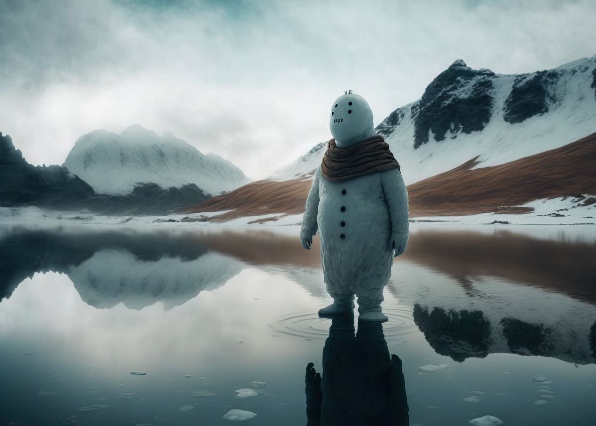 'Lonely Snowman' Poster, picture, metal print, paint by The Art of Leon | Displate