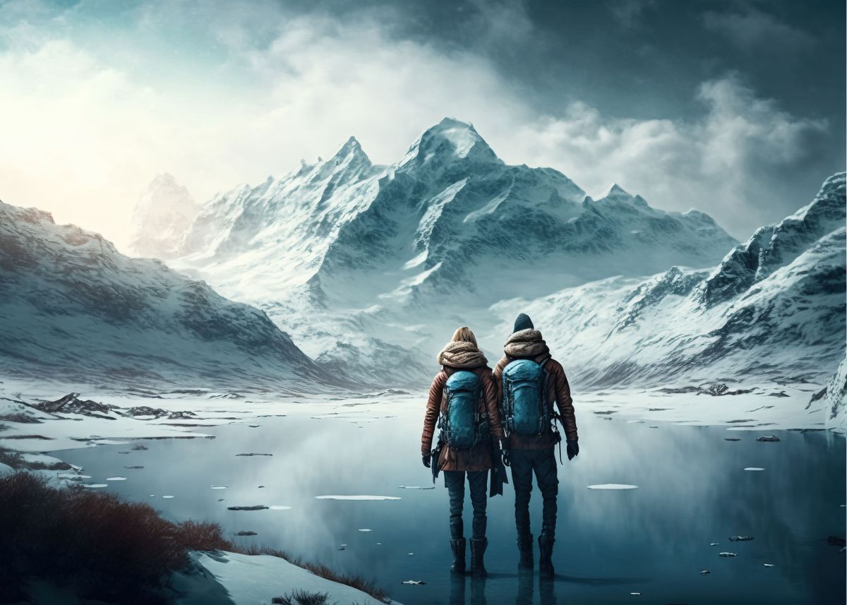 'Couple in snowscape II' Poster, picture, metal print, paint by The Art of Leon | Displate