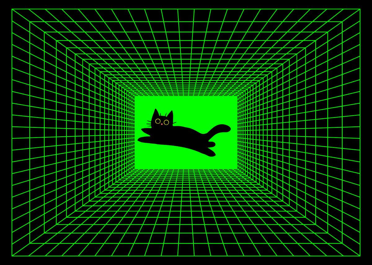 'FUNNY CAT GREEN GRID' Poster, picture, metal print, paint by Atomic ...