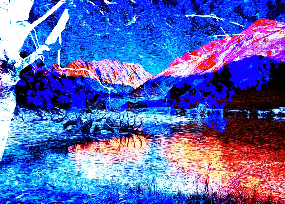 'Blue Red Psychedelic Land' Poster, picture, metal print, paint by ...