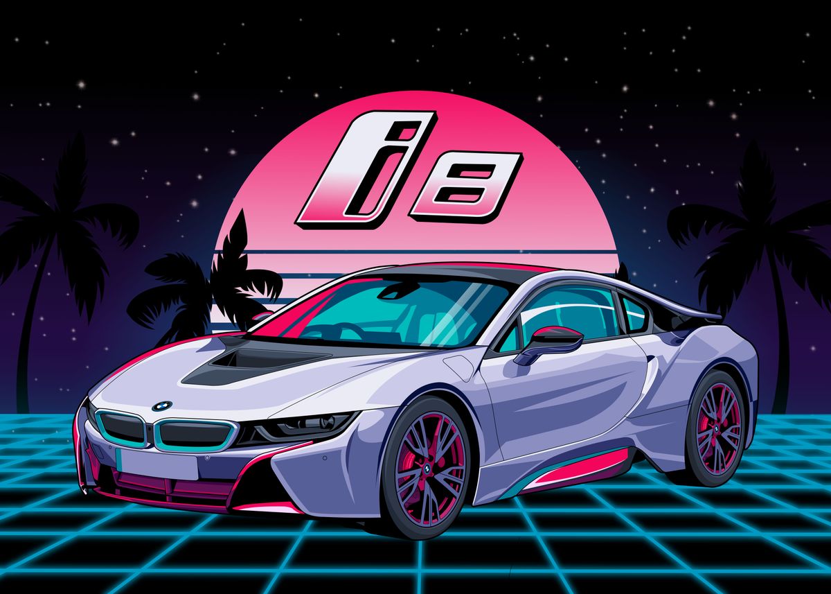 'BMW i8 Retrowave' Poster, picture, metal print, paint by Lutpanoa ...
