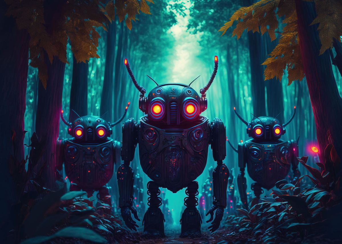 'Robots in Forest' Poster, picture, metal print, paint by The Art of ...