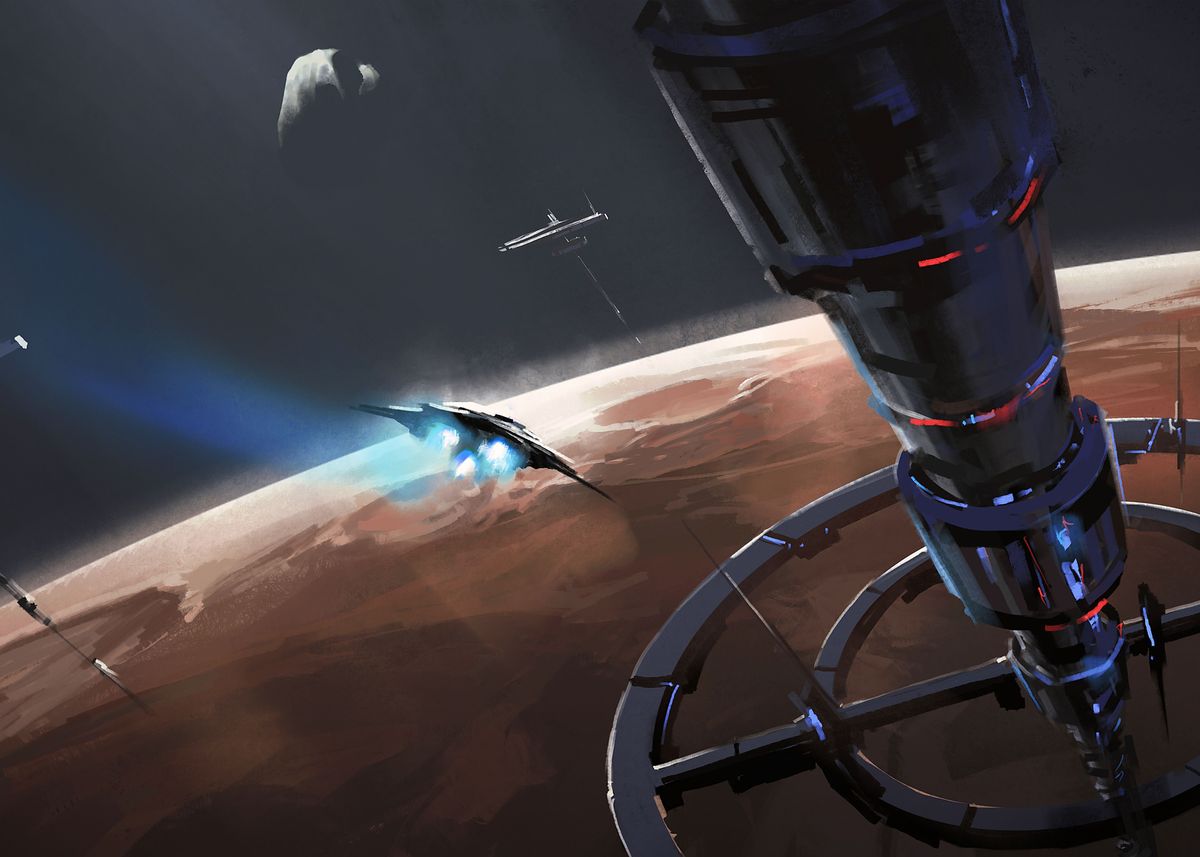 'Space ladder over mars' Poster, picture, metal print, paint by 80s ...