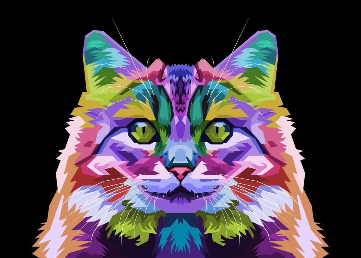 'Colorful forest cat' Poster, picture, metal print, paint by Le Duc Hiep | Displate
