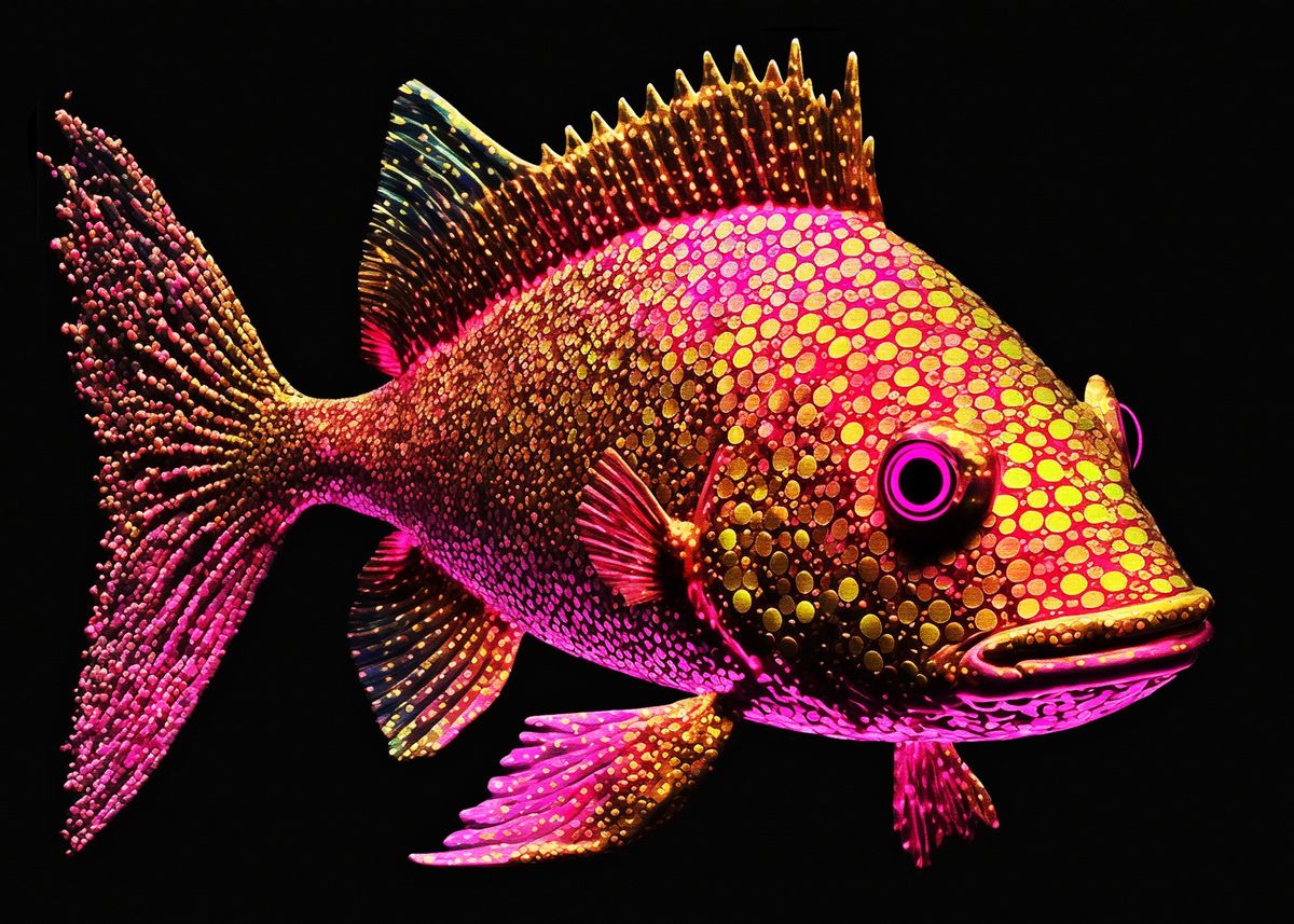 'Golden alien sea creatures' Poster, picture, metal print, paint by ...