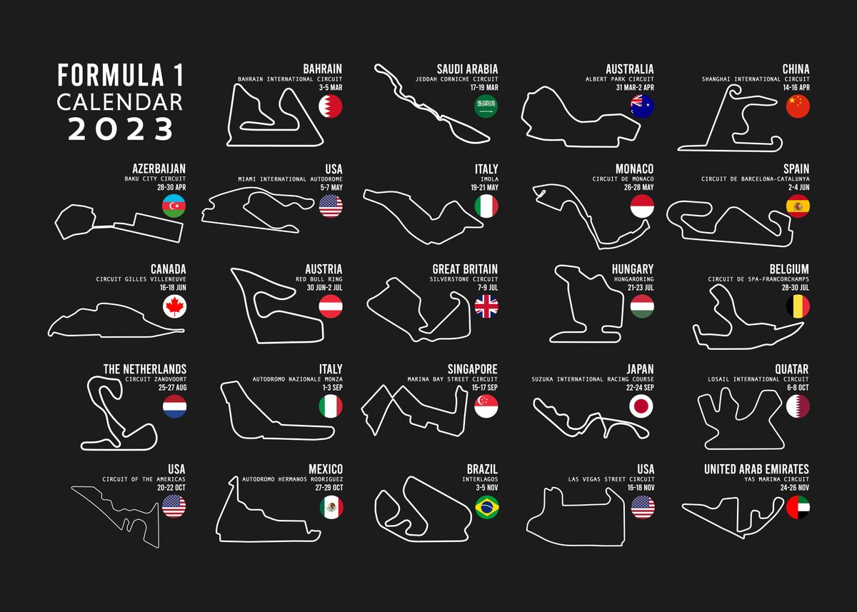 'Formula 1 Calendar 2023' Poster, picture, metal print, paint by Tina ...