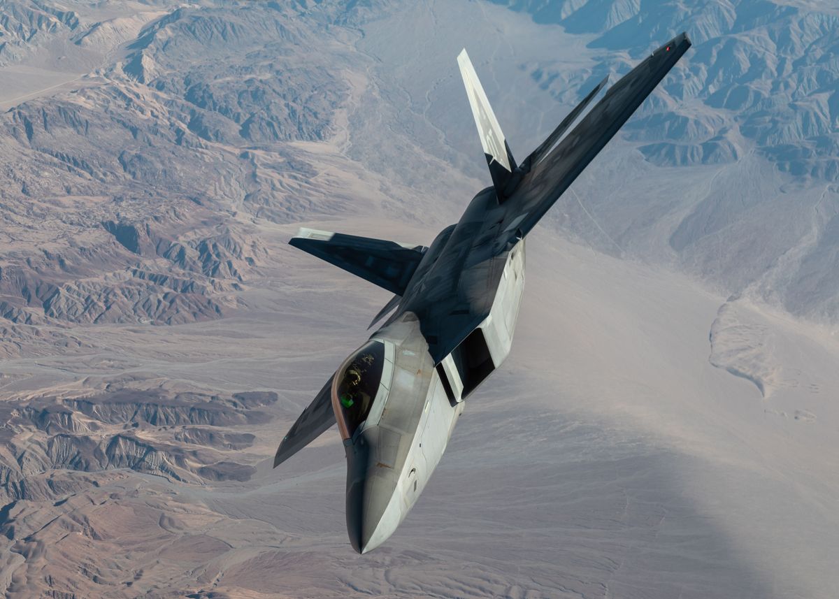 'F22 flying over Nevada' Poster, picture, metal print, paint by Galaxy ...