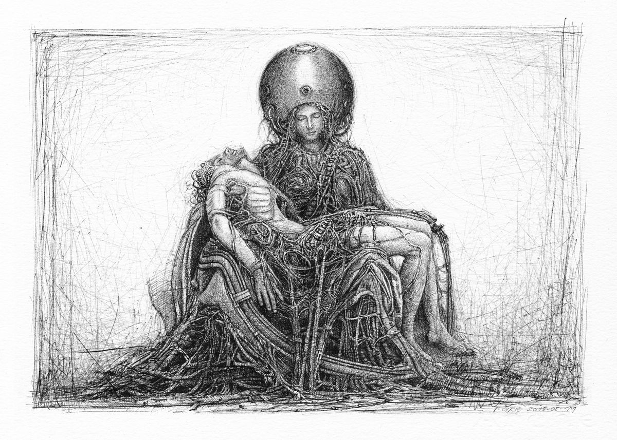 'Android Pieta ink drawing' Poster, picture, metal print, paint by ...