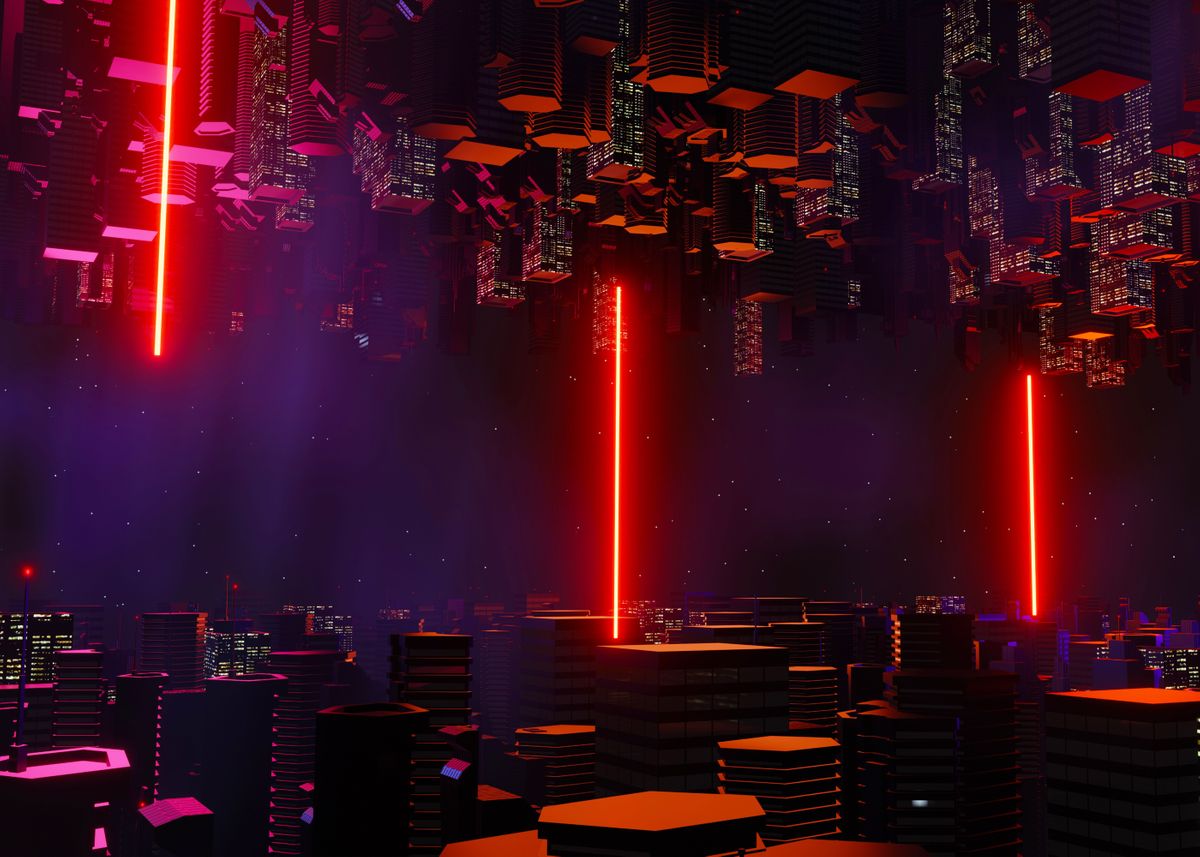 'Futuristic Neon City' Poster, picture, metal print, paint by 80s Retro ...