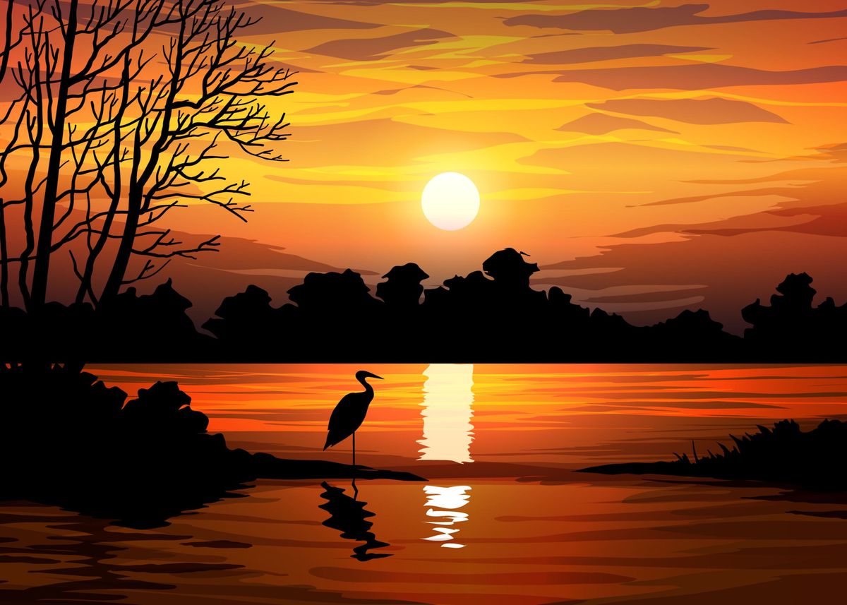 'Sunset Beach' Poster, picture, metal print, paint by Nae | Displate