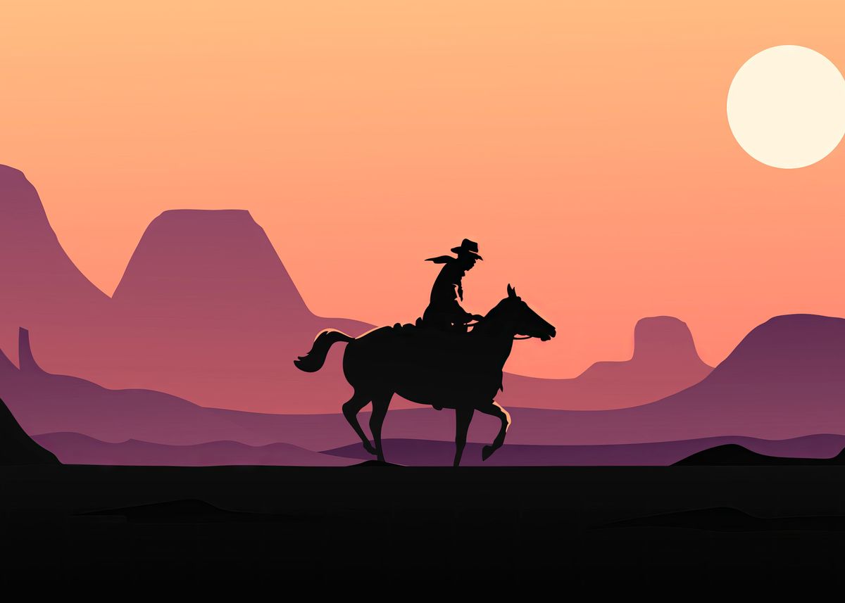 'The Cowboy in Sunset' Poster, picture, metal print, paint by Muntwalt ...