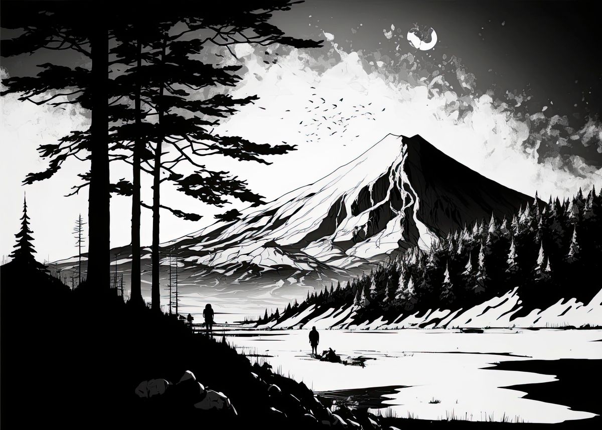 'Snow Mountain' Poster, picture, metal print, paint by KyzArt | Displate