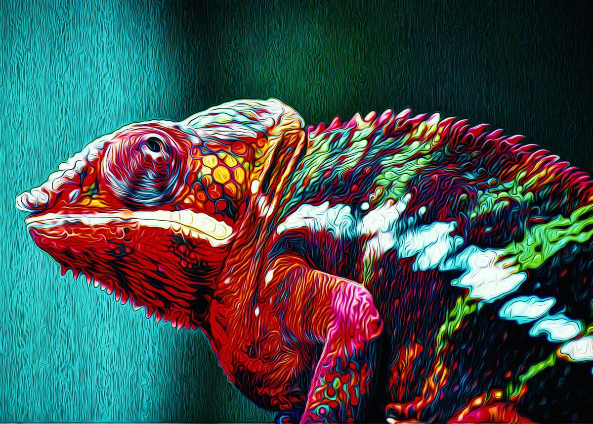'Chameleon' Poster, picture, metal print, paint by Tiker Arts | Displate