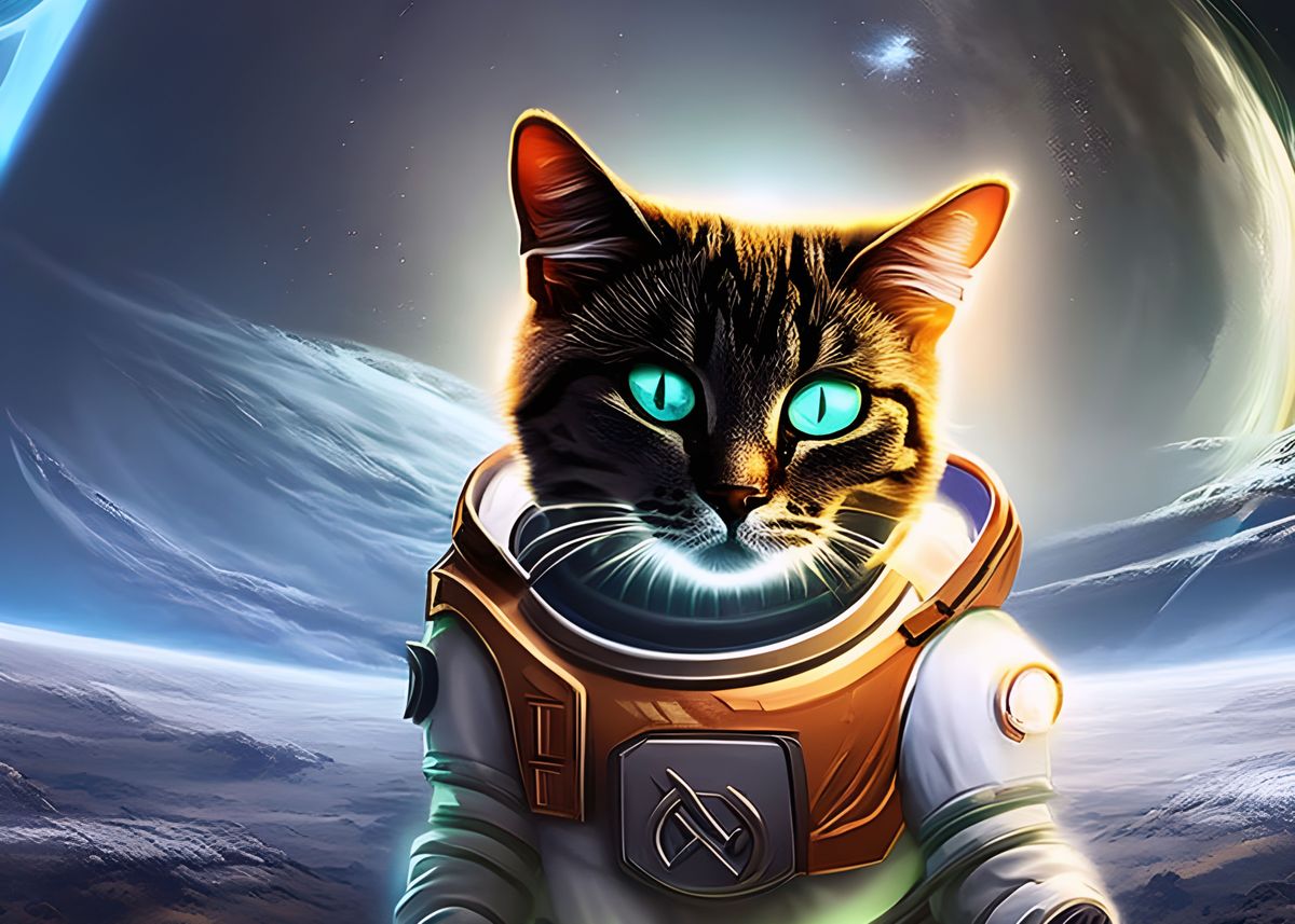 'Astronaut cat' Poster, picture, metal print, paint by Andreea ...