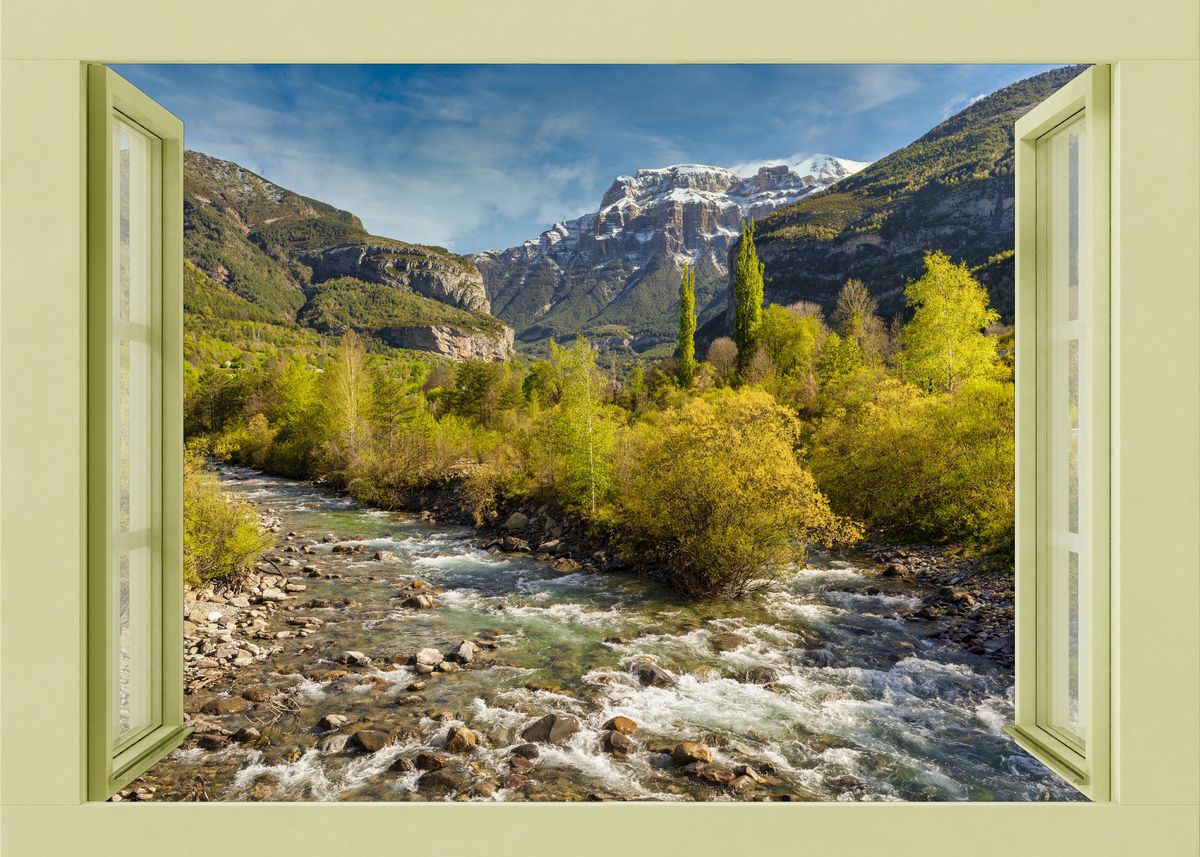 'Open window landscape' Poster, picture, metal print, paint by Vicen Design | Displate