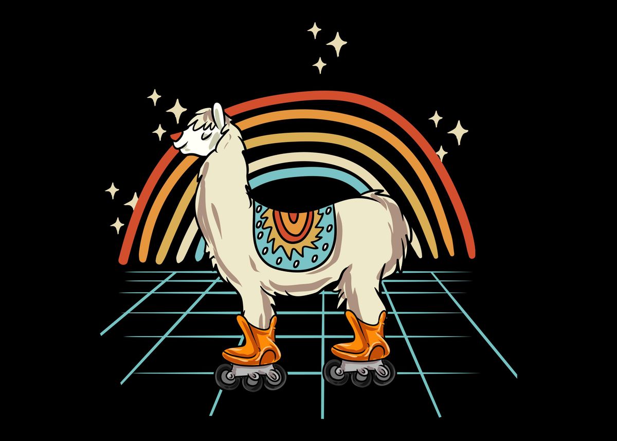 'Lama Rollerblading' Poster, picture, metal print, paint by Hexor ...