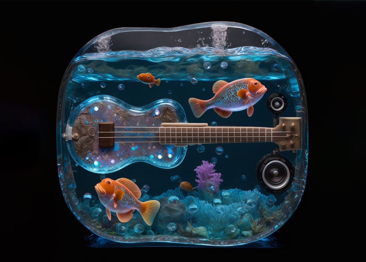 'Fish in Glass Ukulele' Poster, picture, metal print, paint by Nehar ...