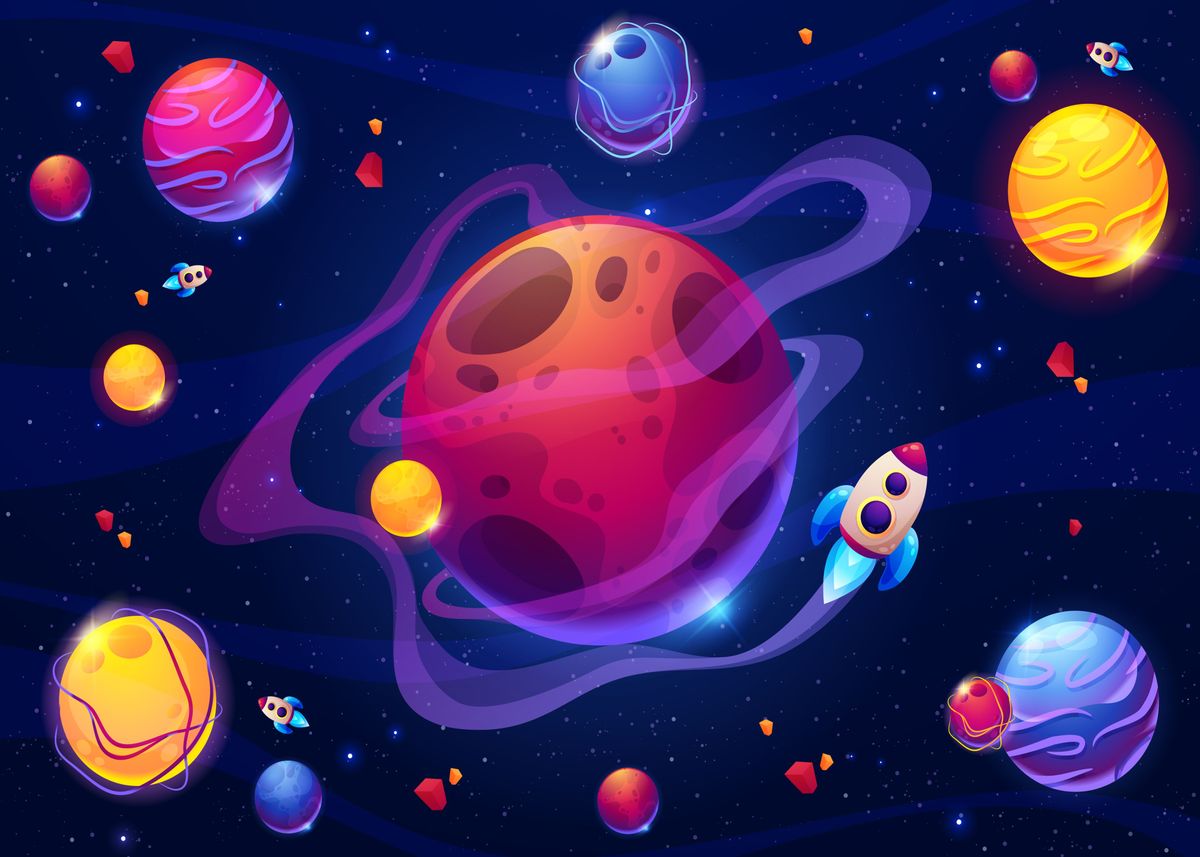 'Cartoon colorful galaxy' Poster by HildaWarren Studio | Displate