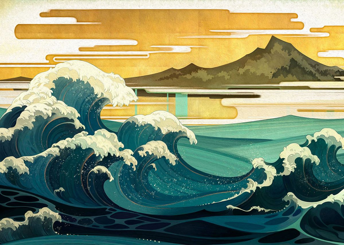 'Japanese waves art' Poster, picture, metal print, paint by Finnick ...