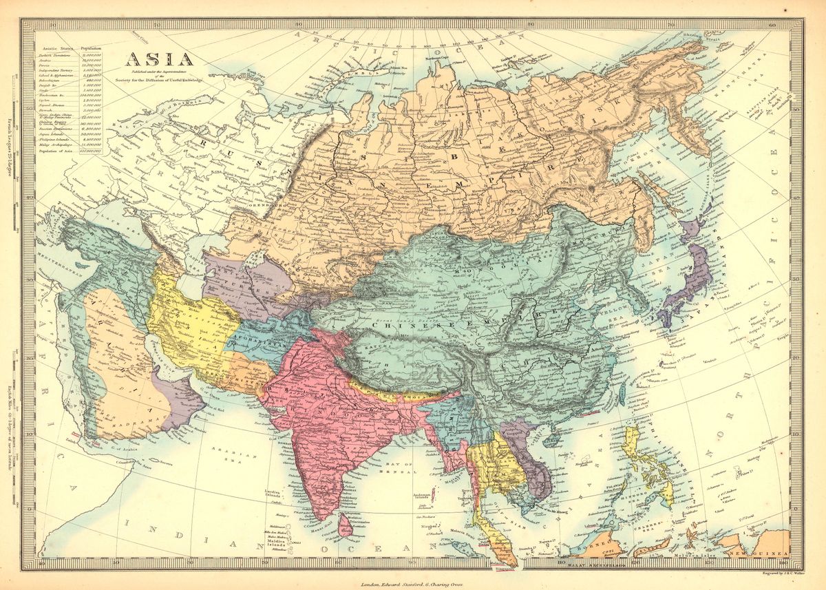 'Vintage Asia map' Poster, picture, metal print, paint by Sam Kal ...