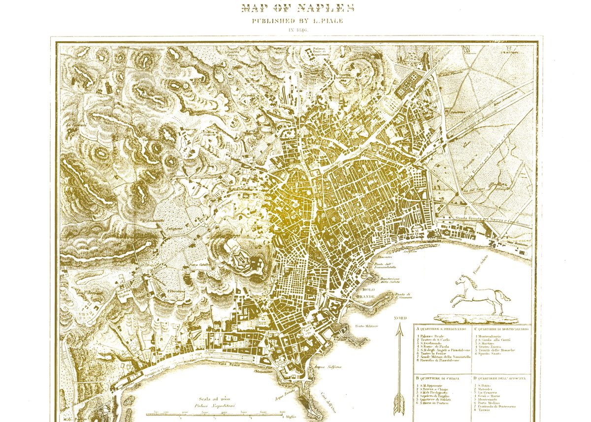 'Vintage white Naples map' Poster, picture, metal print, paint by Vardi ...