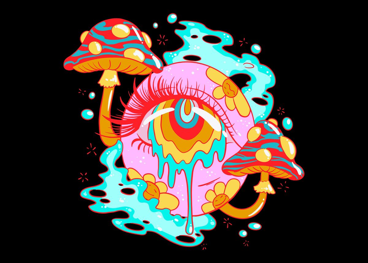 'trippy mushrooms eyes' Poster, picture, metal print, paint by John ...