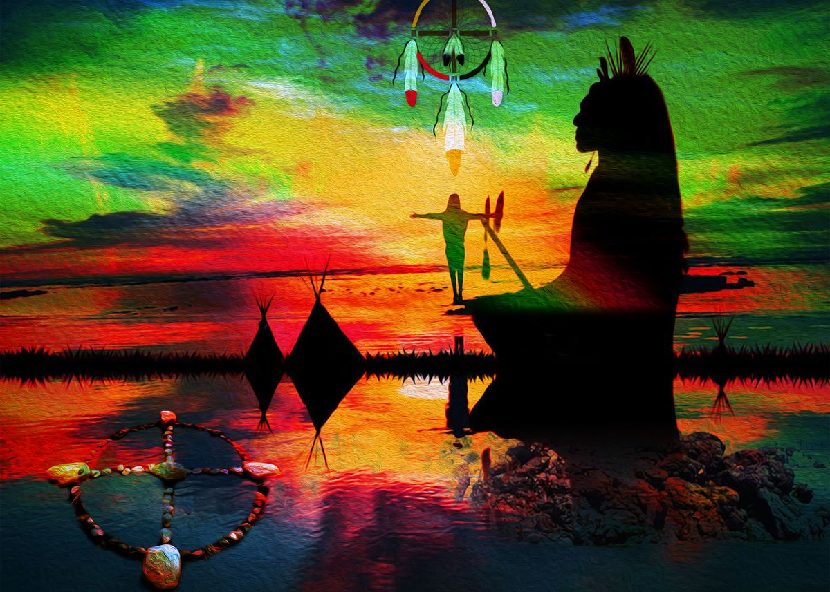'Native Spirit Prayer' Poster, picture, metal print, paint by MONLart ...