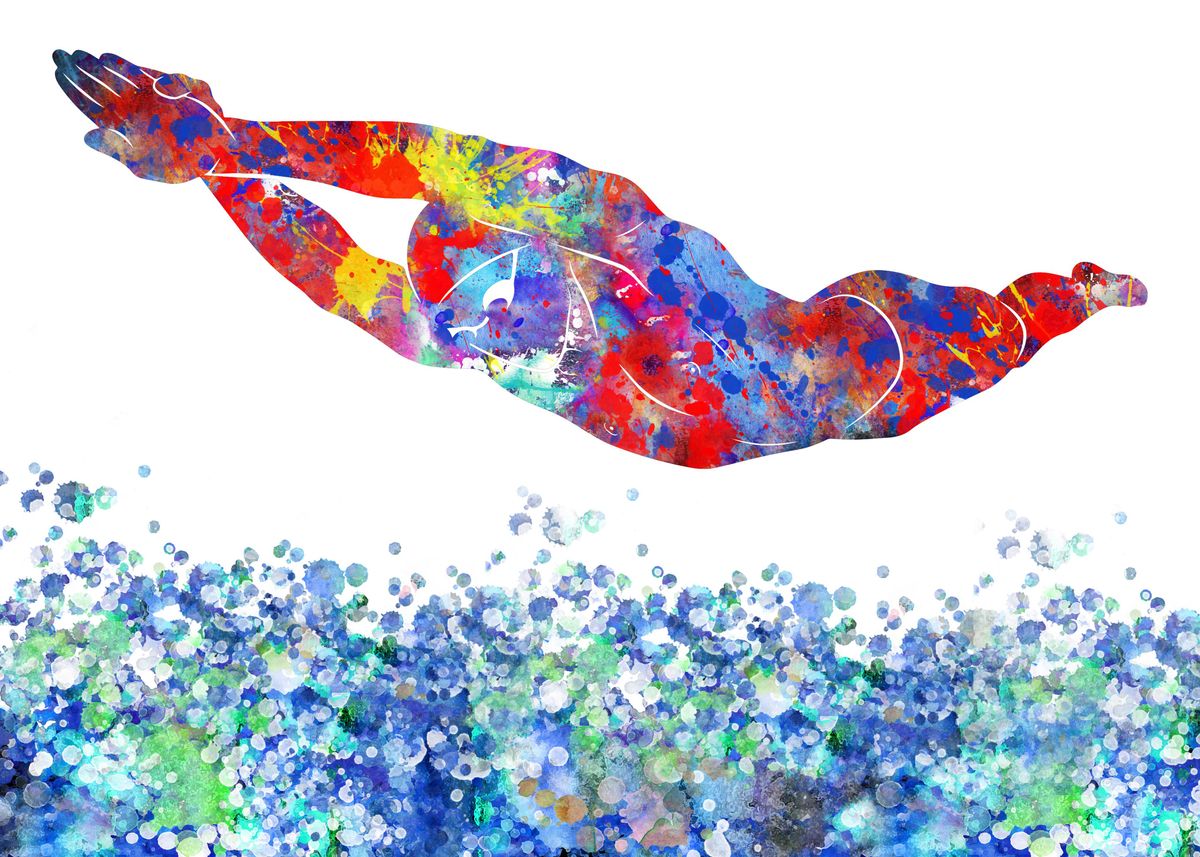 'Swimmer ' Poster, picture, metal print, paint by RosaliasArt | Displate