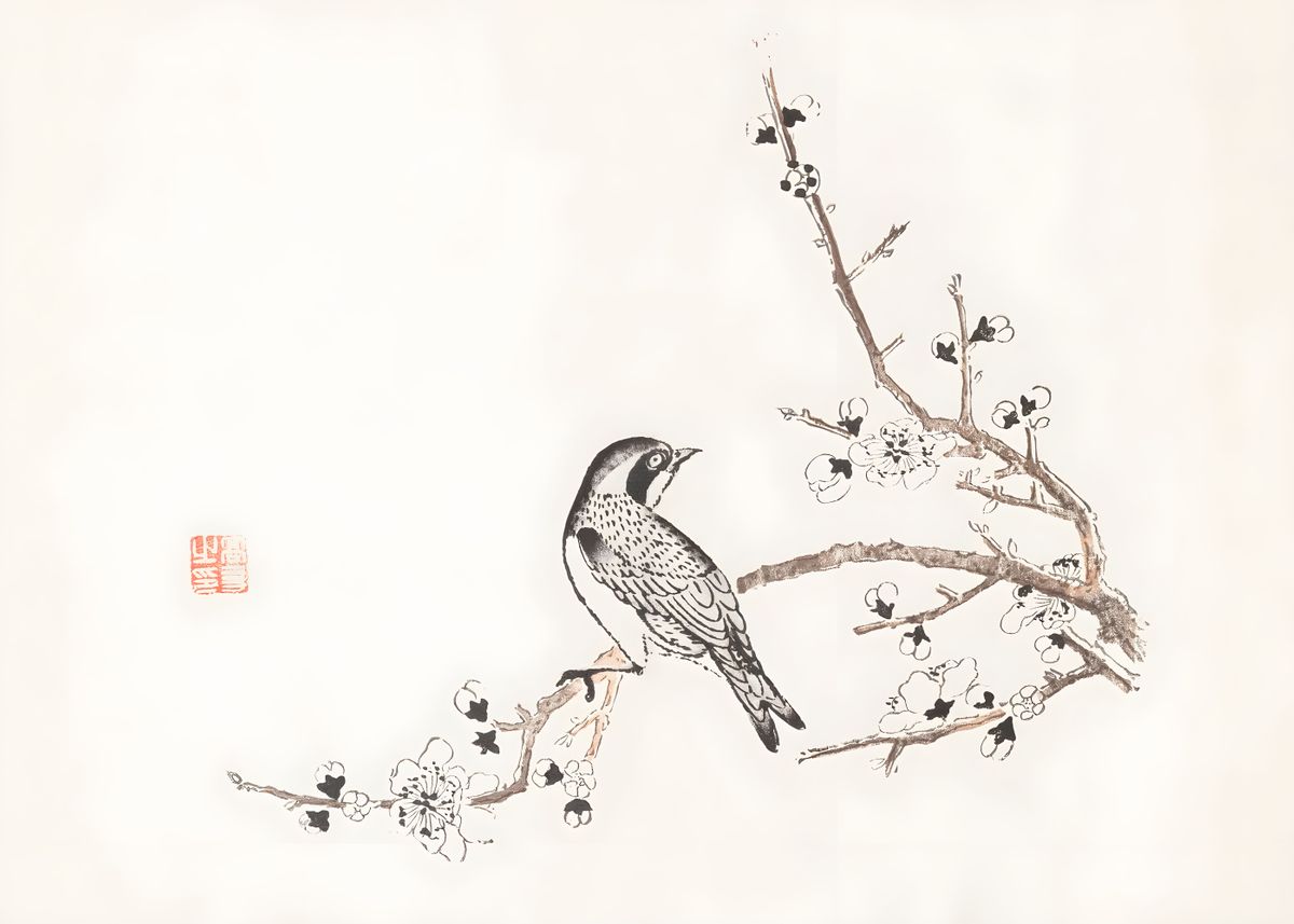 'Ukiyo e Bird ' Poster, picture, metal print, paint by kagezami | Displate