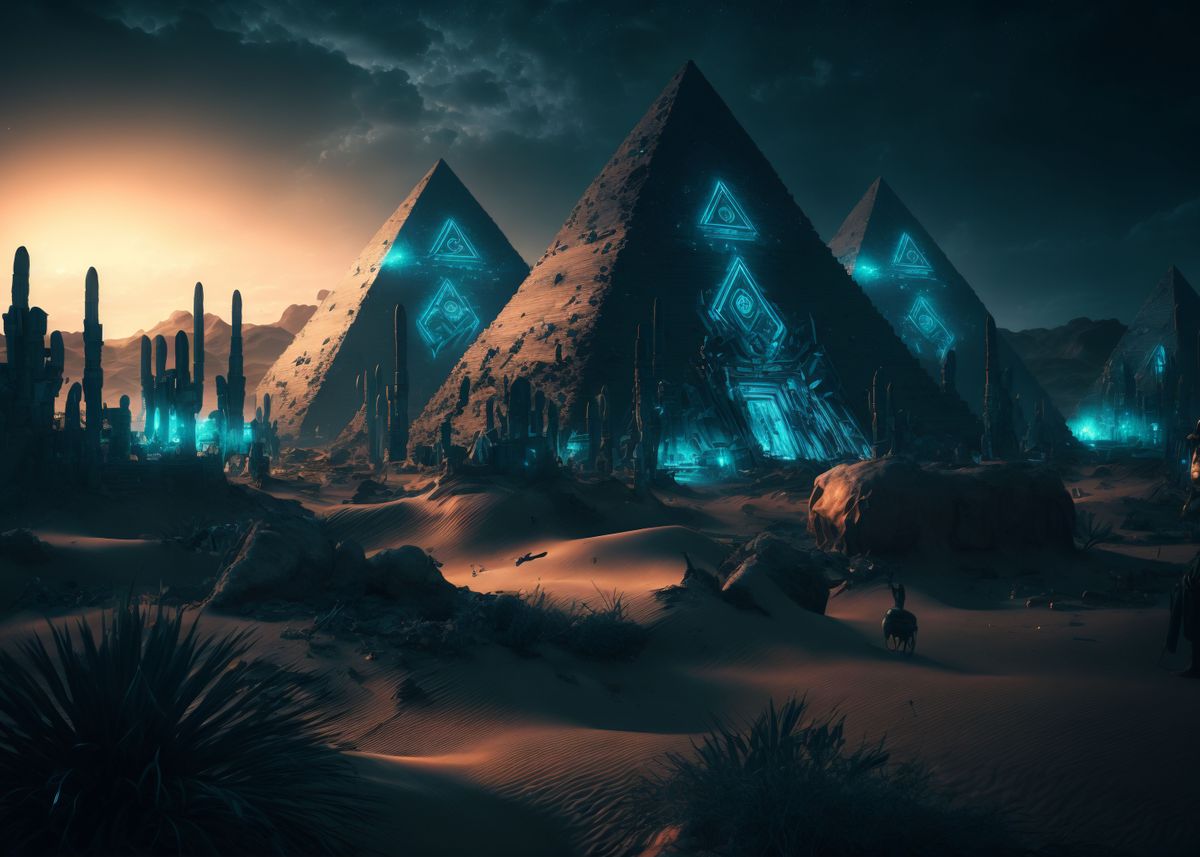 'Blue Neon Pyramids' Poster, picture, metal print, paint by Cybronauts ...