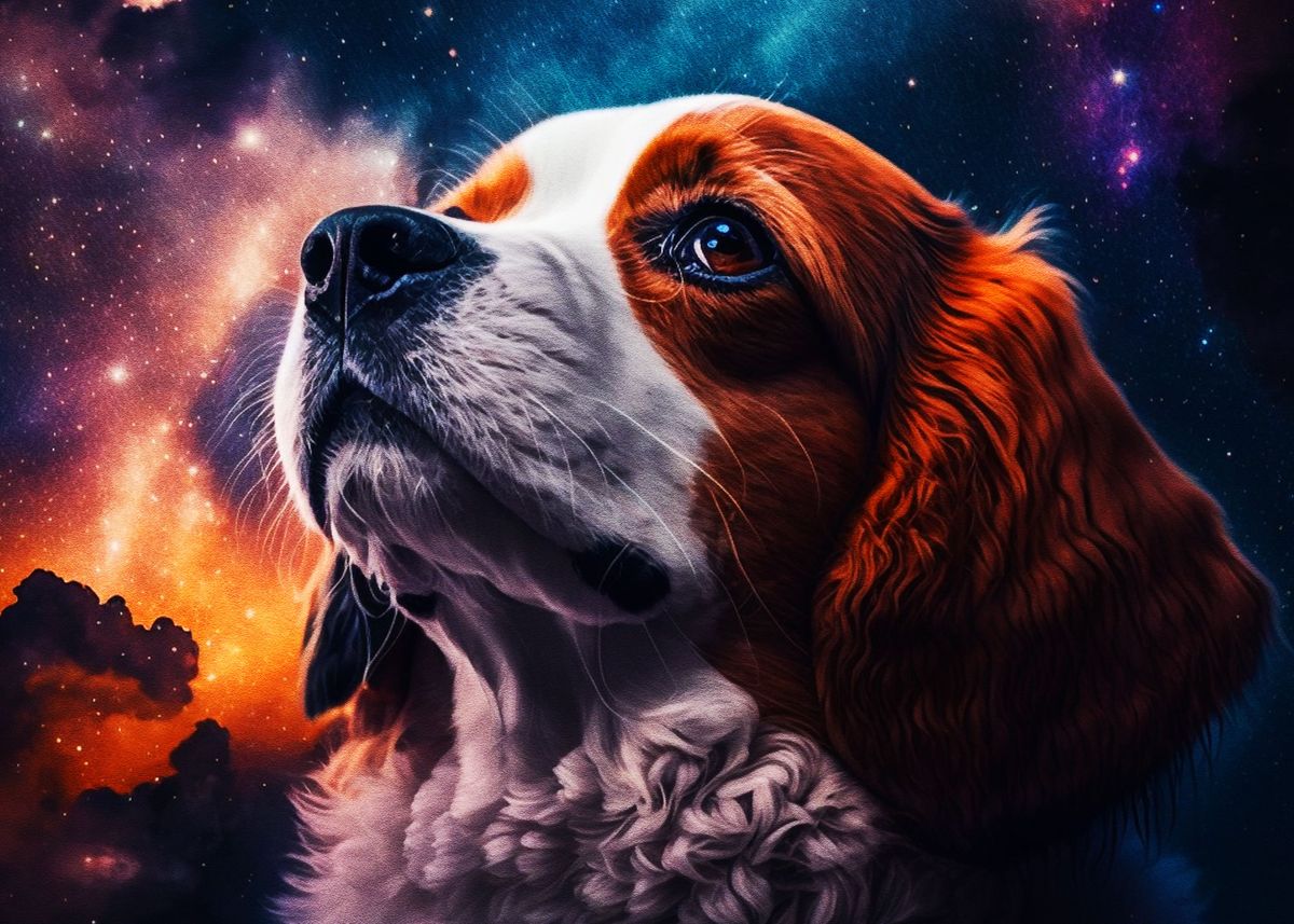 'Dog in space' Poster, picture, metal print, paint by Coffee Design ...