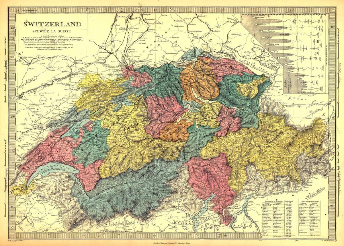 'Switzerland map' Poster, picture, metal print, paint by Sam Kal | Displate