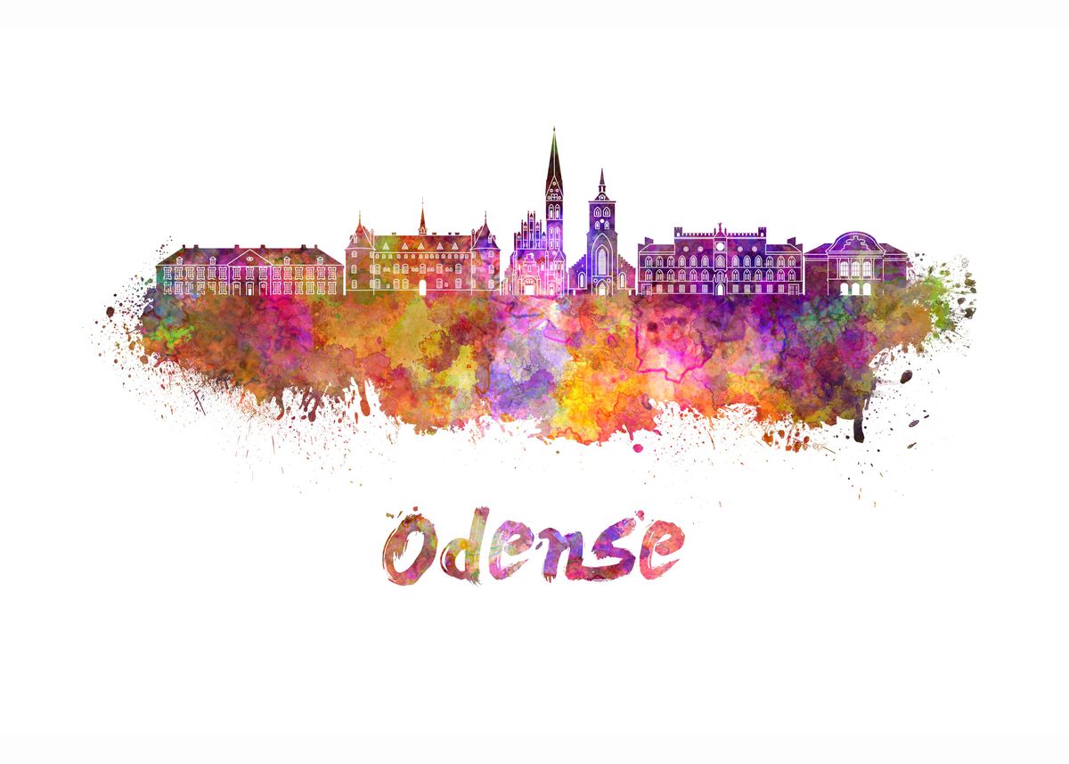 'Odense skyline' Poster, picture, metal print, paint by Cristina Romero ...