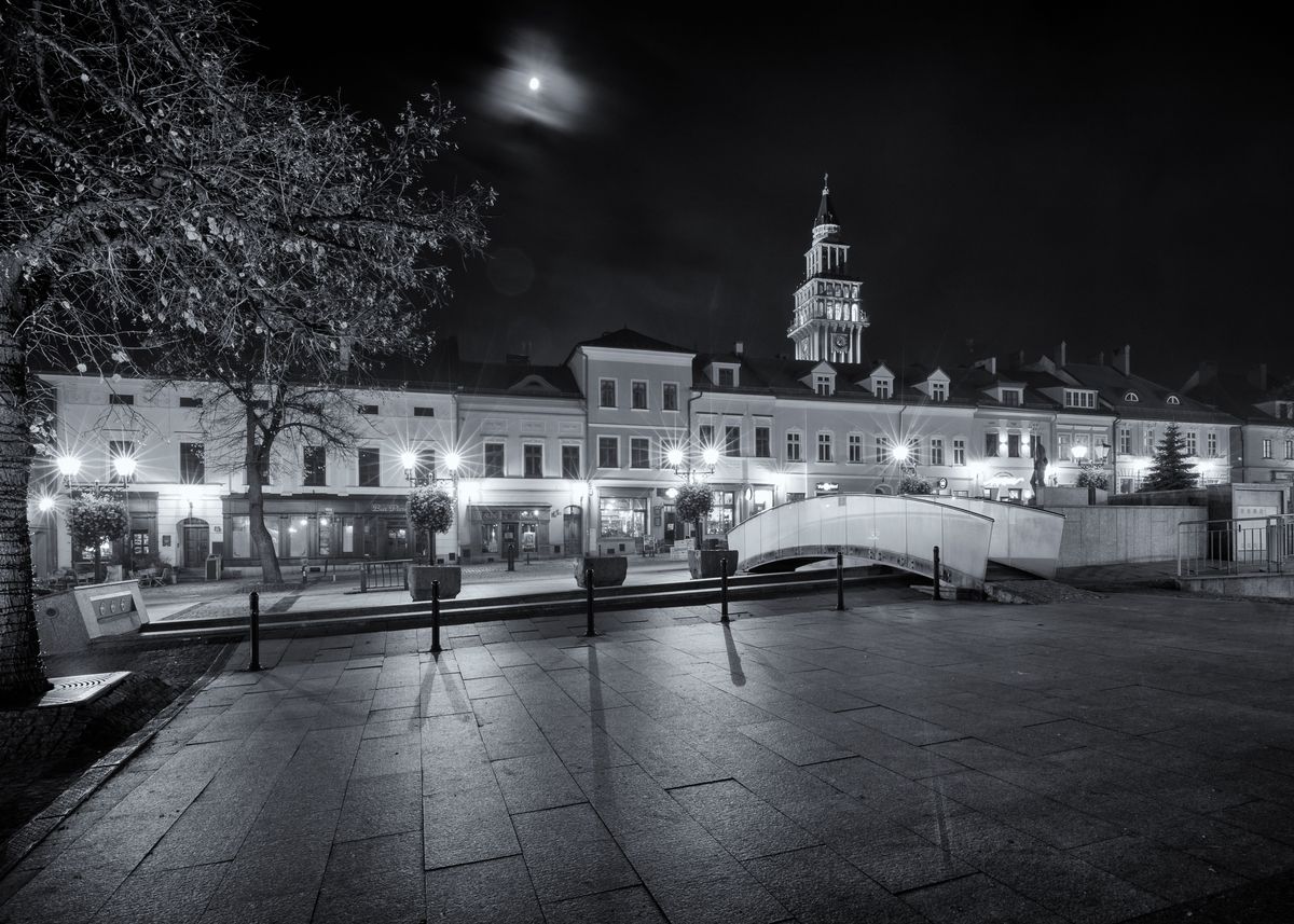 'Night city, B&W, Poland' Poster, picture, metal print, paint by ...