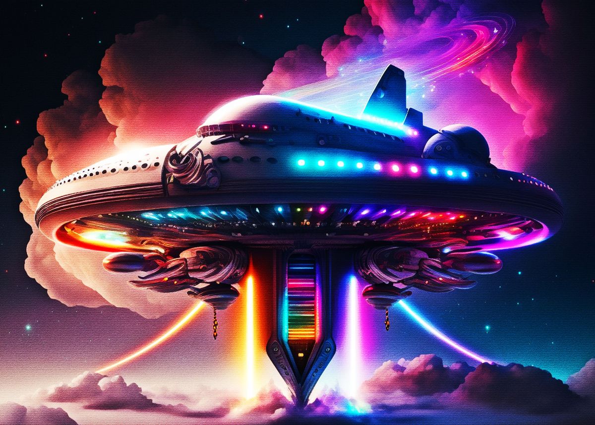 'Neon god spaceship' Poster, picture, metal print, paint by Muh Asdar ...