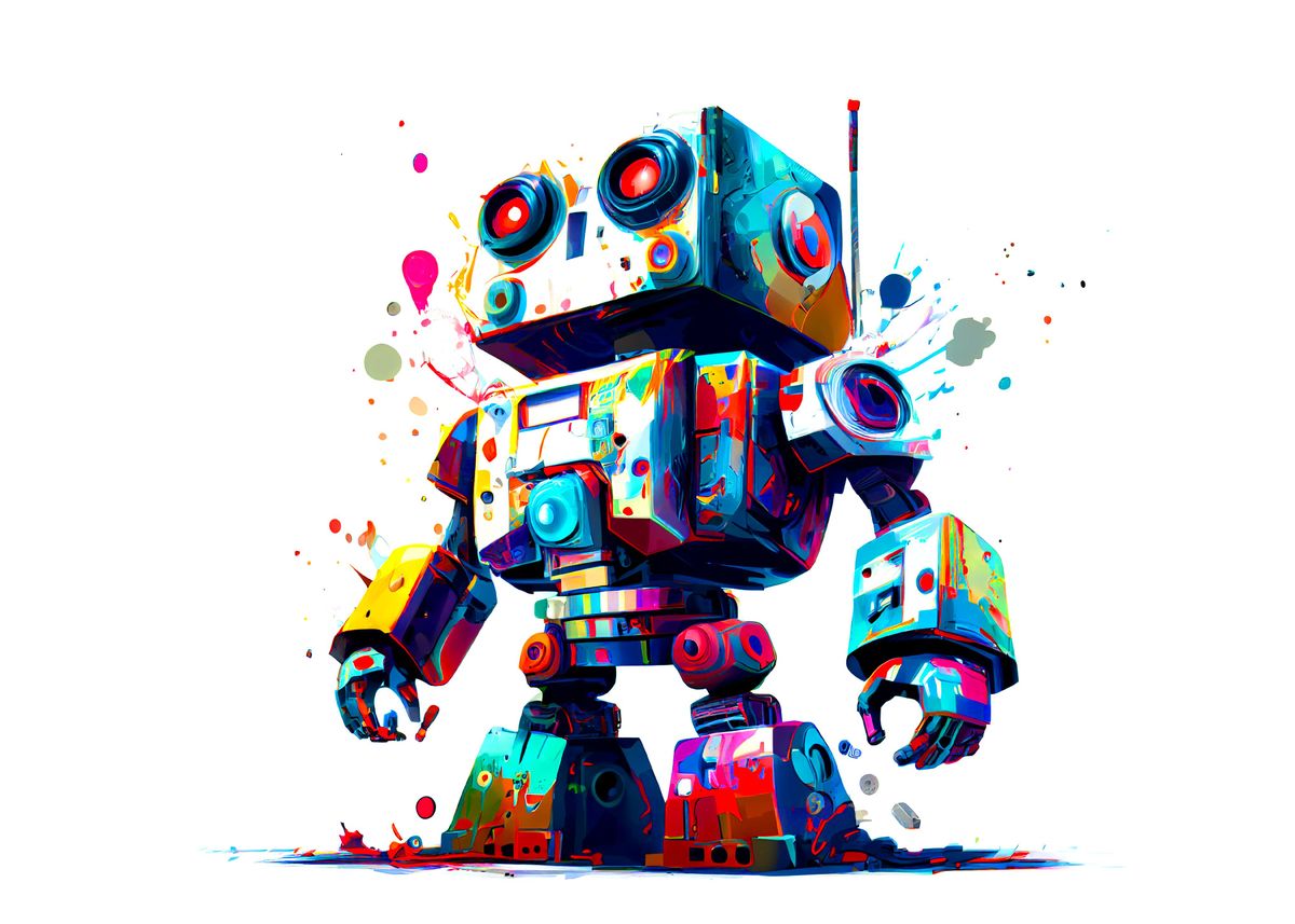 'Cute Colourful Robot' Poster, picture, metal print, paint by urbanbuzz ...