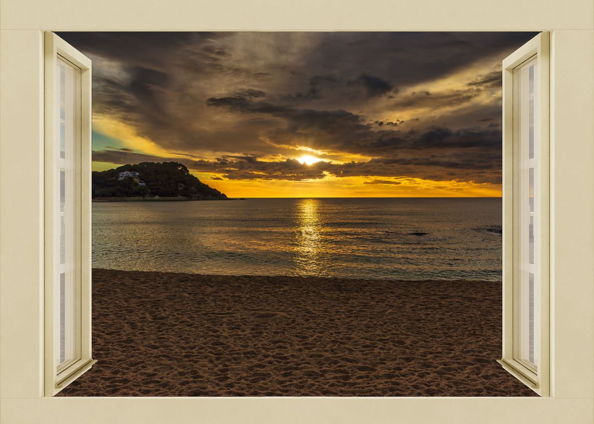 'Open window view sea beach' Poster, picture, metal print, paint by ...