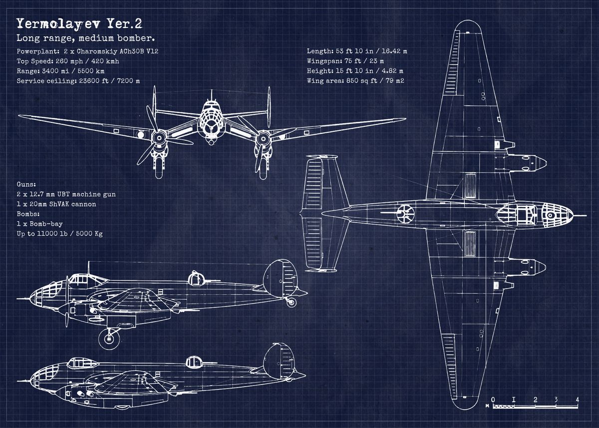 'Yermolayev Yer2 Blueprint' Poster, picture, metal print, paint by ...