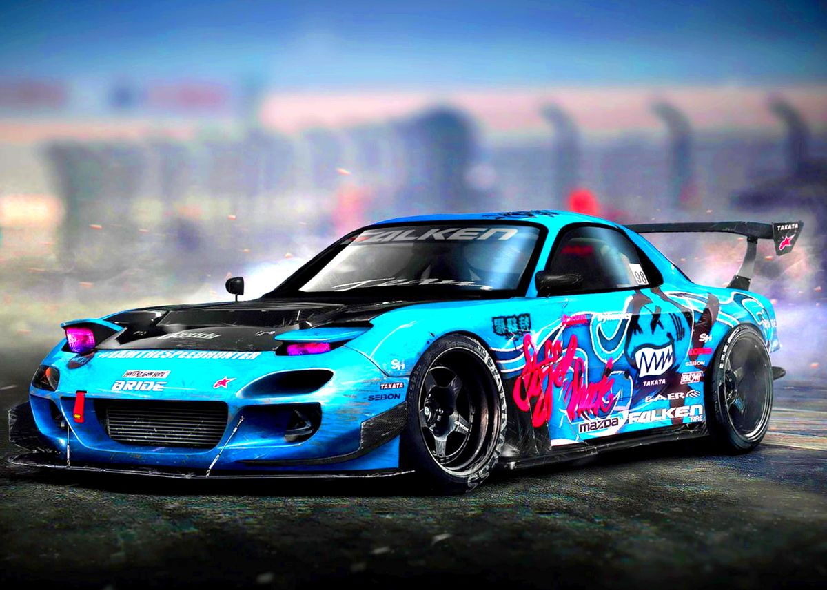 'Mazda RX7' Poster, picture, metal print, paint by Marcel Lee | Displate