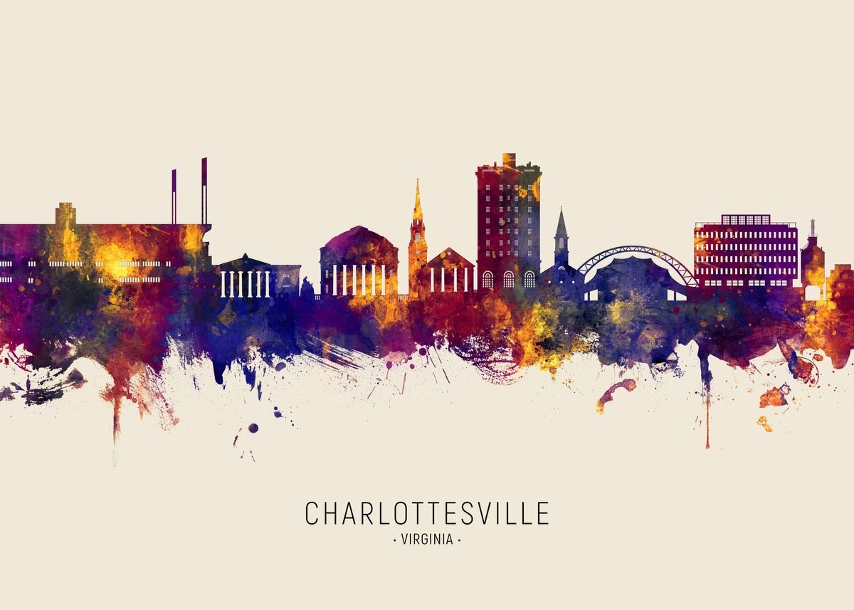 'Charlottesville Skyline' Poster, picture, metal print, paint by ...