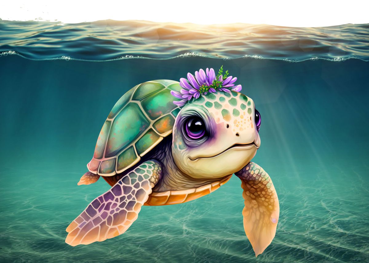 'Cute Turtle 10' Poster, picture, metal print, paint by Juliana RW ...