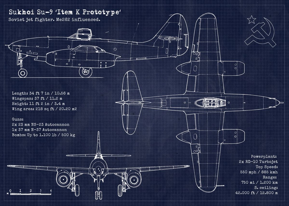 'Sukhoi Su9 Blueprint' Poster, picture, metal print, paint by AirCraft ...