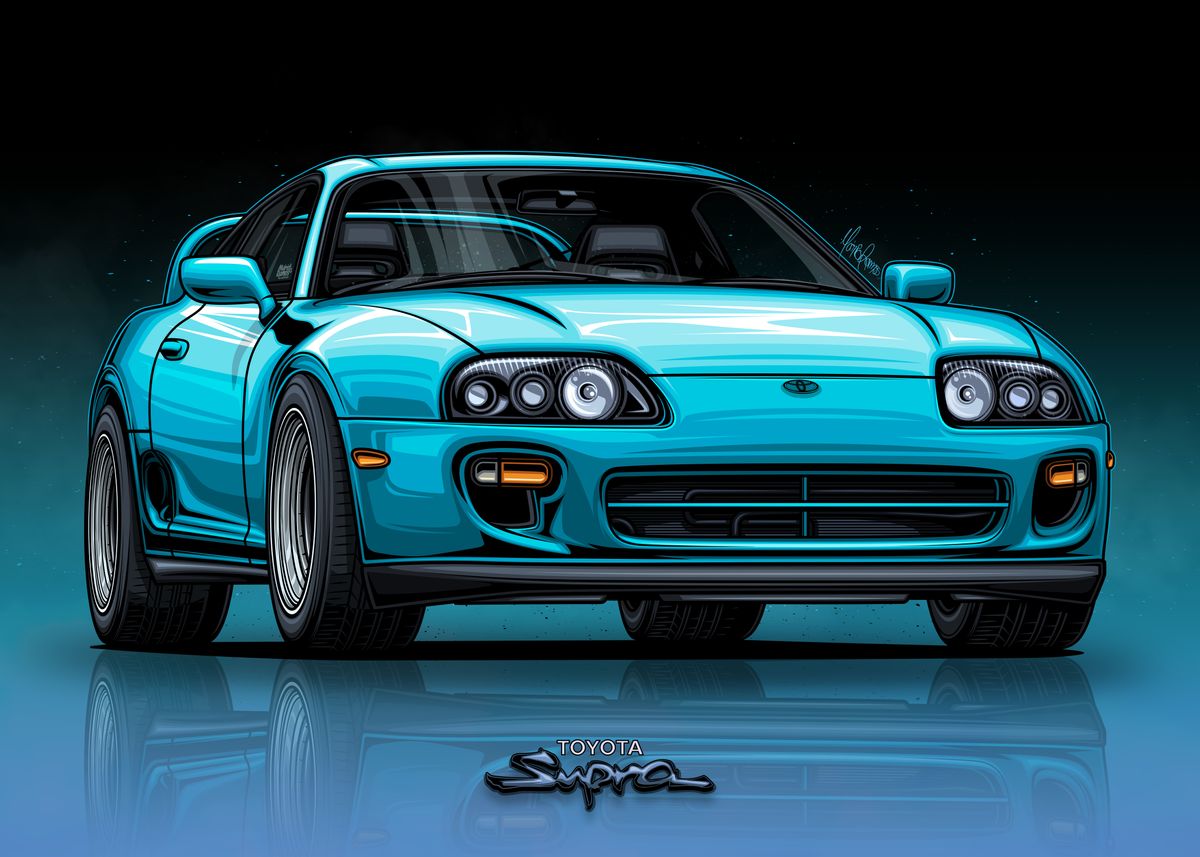 'Toyota Supra MK4 Blue' Poster, picture, metal print, paint by Mário ...